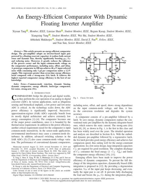 An Energy Efficient Comparator With Dynamic Floating Inverter Amplifier
