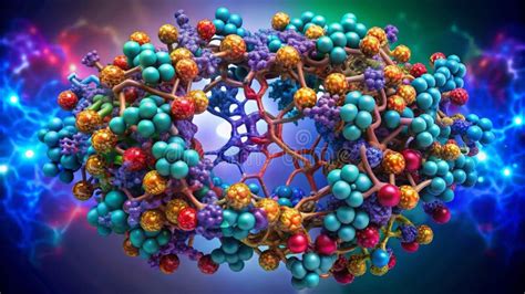 A Vibrant Molecular Structure With Diversely Colored Spheres And Interconnected Branches