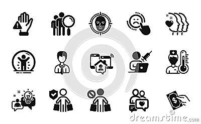 Vector Set Of Face Detect Friends Couple And Thermometer Icons Simple