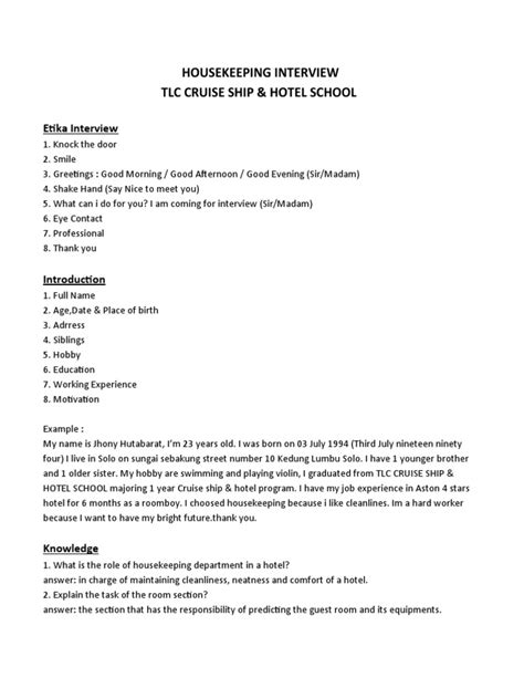 Housekeeping Interview Questions Pdf