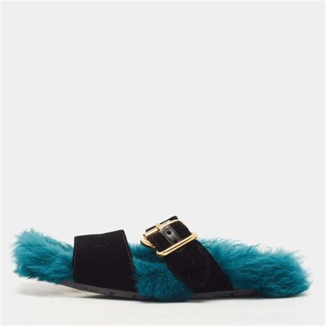 Prada Two Tone Velvet And Fur Flat Slides Size 39 5 Prada The Luxury
