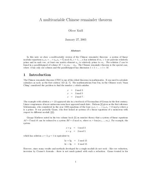 Pdf Multivariable Chinese Remainder Theorem