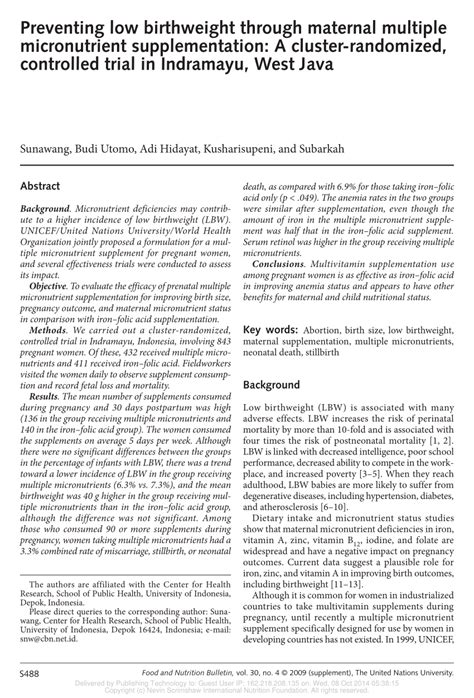 Pdf Preventing Low Birthweight Through Maternal Multiple Micronutrient Supplementation A