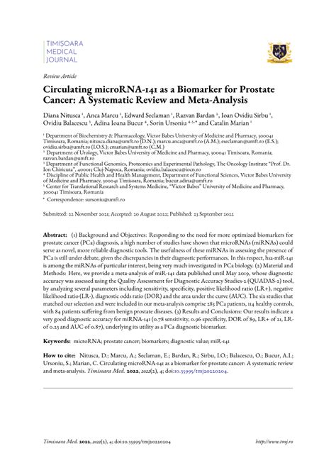Pdf Circulating Microrna 141 As A Biomarker For Prostate Cancer A