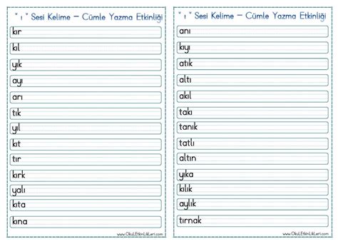 ı Sesi Kelime Cümle Yazma Etkinliği OkuL EtkinLikLeri Eğitime