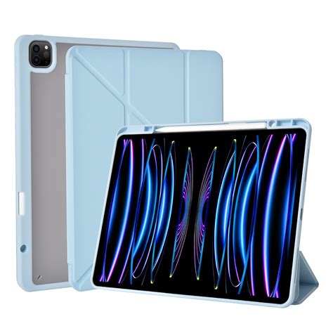 For Ipad 129 Wiwu Pu Tpu Smart Tablet Case With Pen Slot Light Blue