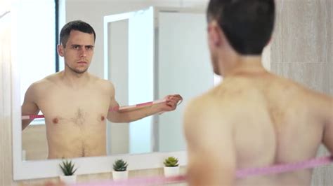 Man Measures A Chest Girth With A Tape Measure Stock Footage Videohive