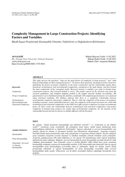 Pdf Complexity Management In Large Construction Projects Identifying Factors And