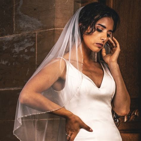 Perfect Bridal Ivory Single Tier Silver Beaded Edge Fingertip Veil