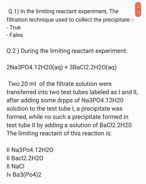 Solved Q1 In The Limiting Reactant Experiment The