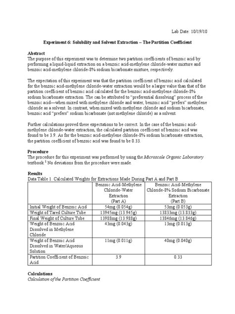 Experiment 6 Solubility And Solvent Extraction The Partition