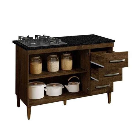 Balcão para Cooktop Bocas Portas Gavetas Virtus Kaiki Móveis Ipê MadeiraMadeira