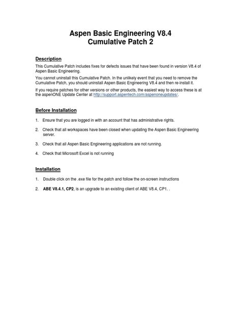 Aspen Basic Engineering V8 4 Cp2 Pdf Installation Computer Programs Microsoft Excel