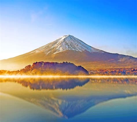 Nature Mountain Reflection Japan Mount Fuji Volcanoes HD