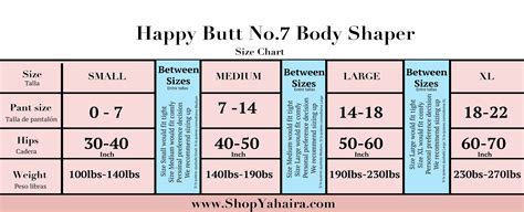 Lucky Bums Size Chart