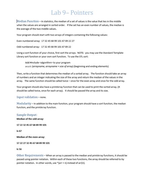 Solved Lab 9 Pointers Median Function In Statistics The