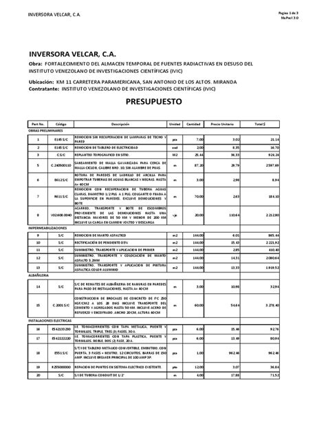 Presupuesto Para Fortalecimiento De Almacen Temporal De Fuentes