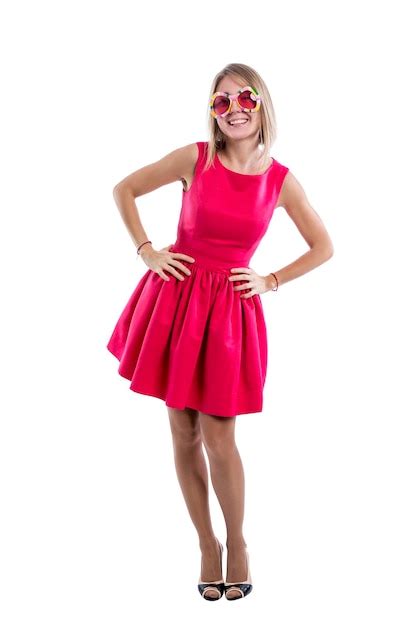 Premium Photo Beautiful Smiling Blonde Girl In A Red Romantic Dress