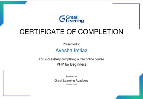 Completed Php Course On Greatlearning Platform Ayesha Imtiaz Posted