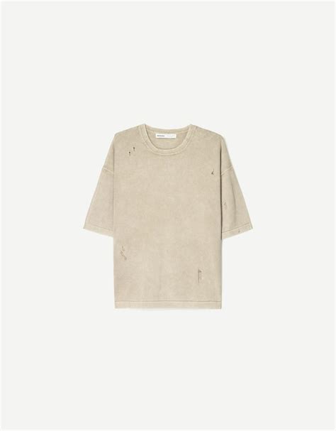 T Shirt Met Korte Mouw En Scheuren Heren Bershka