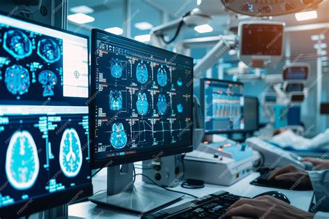 Premium Photo Computer Analyzing Medical Scans In Hospital Using Ai