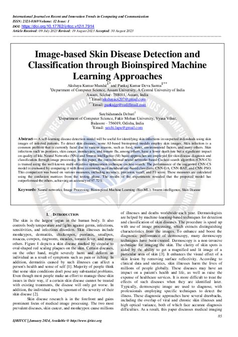 Pdf Image Based Skin Disease Detection And Classification Through Bioinspired Machine Learning