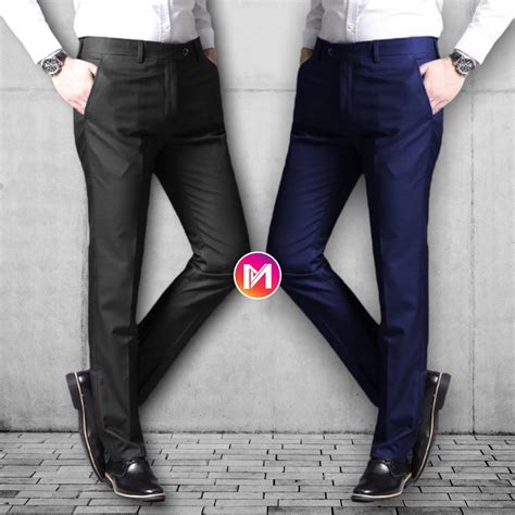 กางเกงสแล็คชาย ทรงกระบอก แบบไม่ยืด แบบยืด สีดำ สีกรม [เนื้อผ้ามีความ