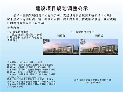 嘉兴市盛洪发展投资集团有限公司开发建设的洪合镇新王桥邻里中心项目调整公示