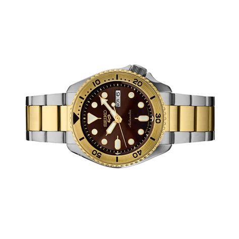 Seiko 5 Sports Automatic Watch With Brown Dial And Two Tone Case Srpk24