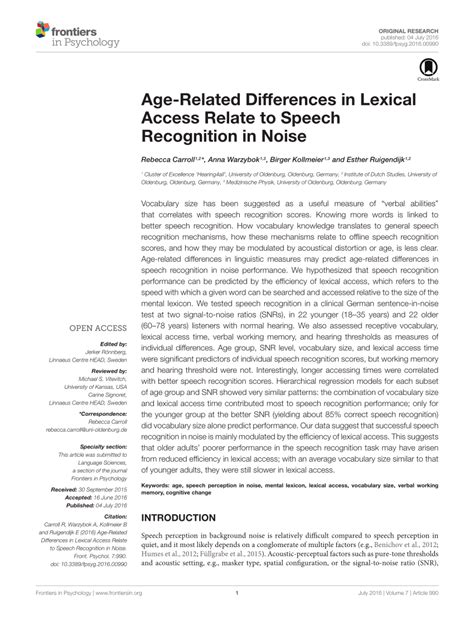 Pdf Age Related Differences In Lexical Access Relate To Speech
