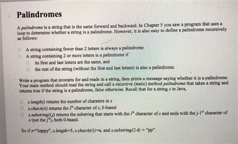 Solved Palindromes A Palindrome Is A String That Is The Same