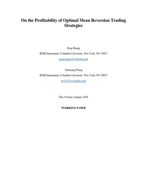 Mean Reversion Trading Pdf Estimation Theory Retirement