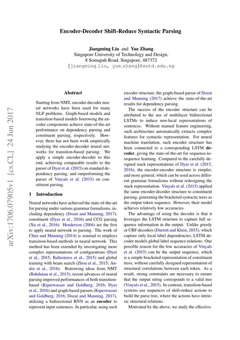 Pdf Encoder Decoder Shift Reduce Syntactic Parsing