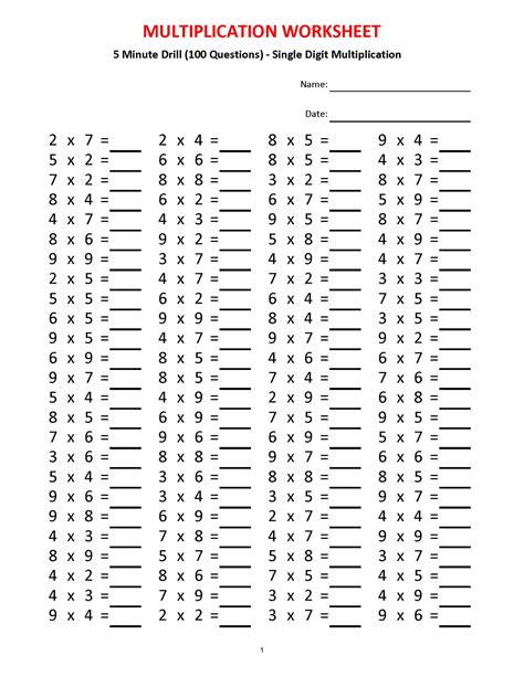 Multiplication 5 Minute Drill Worksheets Grade 2 4 Pdf Download