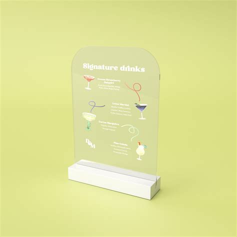 Cocktail Drinks Menu Signage Custom Printed Drinks Menu Acrylic Signage