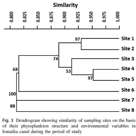 dendrogram showing similarity of sampling sites on the basis of their