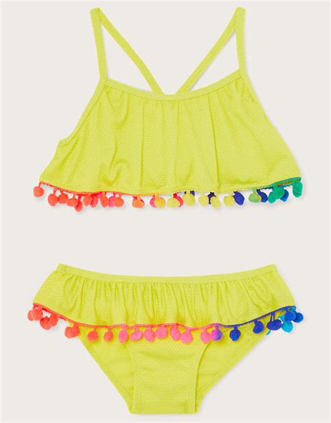 Pom Pom Trim Bikini Set Yellow