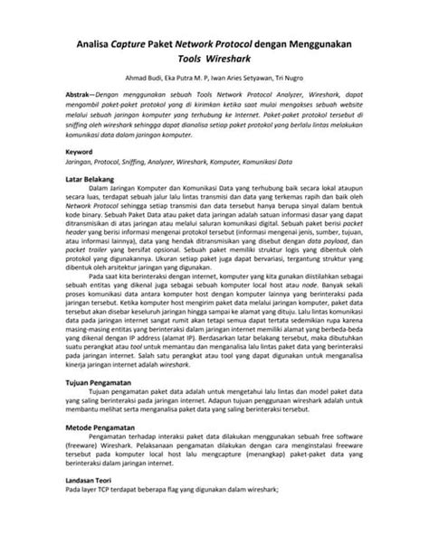 Tugas 1 Analisis Paket Network Protocol Dengan Menggunakan Tools Wireshark Pdf