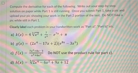 Solved Compute The Derivative For Each Of The Following Chegg