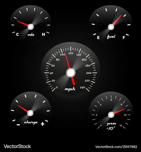 Car Dashboard Gauge On Black Background Speed Vector Image