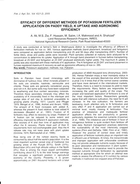 Pdf Efficacy Of Different Methods Of Potassium Fertilizer Application