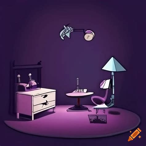 Monochrome Bedroom With Bed Desk Desk Lamp And Area Rug In A 2d