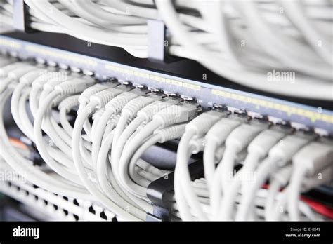 Gigabit Ethernet Network Switch With Cat 5 5e 6 Patch Cables Connected Stock Photo Alamy