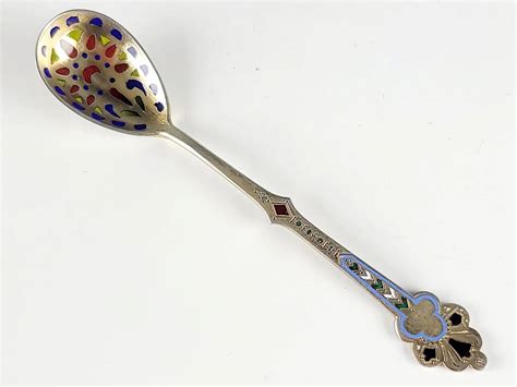 Antique Russian Gilt Silver Plique A Jour Enamel Spoon Auction