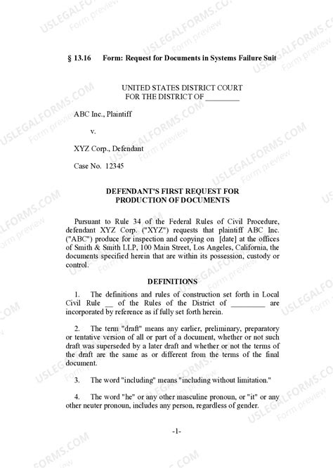 Michigan Request For Documents In Systems Failure Suit Us Legal Forms