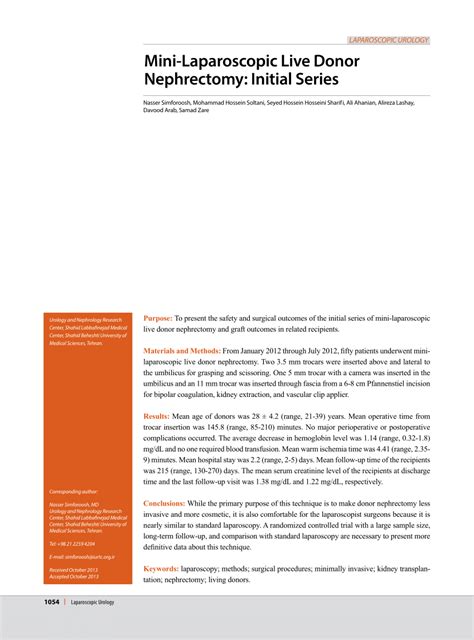 Pdf Mini Laparoscopic Live Donor Nephrectomy Initial Series