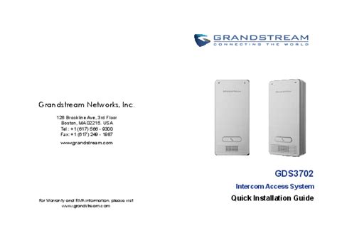 Gds3702 Intercom Access System Installation Guide Grandstream Networks