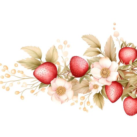 수채화 딸기 테두리 수채화 클립 아트 그림 프리미엄 사진