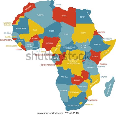 Labeled Map Africa Stock Vector Royalty Free 690683143