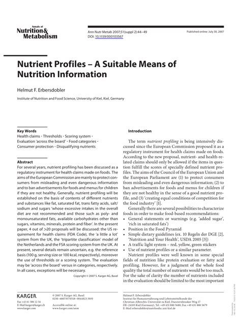 Nutrient Profiles A Suitable Means Of PDF Download Available